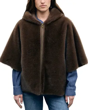 Gerard Darel Amel Faux Fur Cape Coat