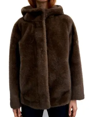 Gerard Darel Agate Hooded Faux Fur Coat