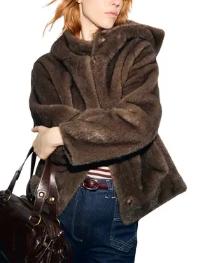 Gerard Darel Agate Hooded Faux Fur Coat