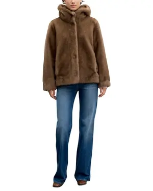 Gerard Darel Agate Hooded Faux Fur Coat - Sand