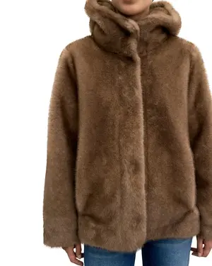 Gerard Darel Agate Hooded Faux Fur Coat - Sand