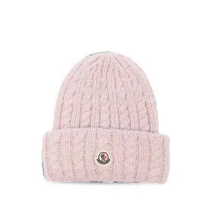 Moncler Cable Knit Beanie Hat - Pink