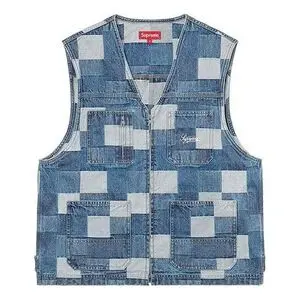 Supreme Patched Denim Vest - Teal/white