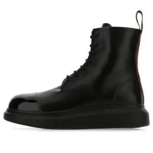 Alexander McQueen Patent Leather Platform Boots - Black