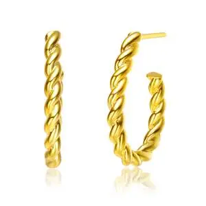 GENEVIVE Rachel Glauber Plated Twisted Open Hoop Earrings - Gold