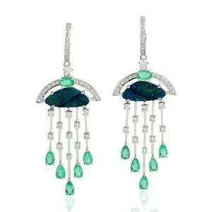 ARTISAN Emerald, Opal, And Diamond Chandelier Drop Earrings In 18k Gold