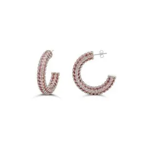 SHYMI Silver / Pink Colored Crystal Pave Hoop Earrings Silver Pink - Silver/pink