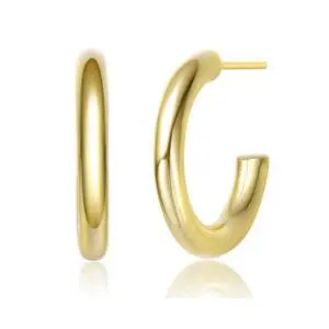 GENEVIVE Rachel Glauber Plated Solid Open Hoop Earrings - Gold