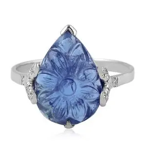 ARTISAN 18k White Gold Carved Tanzanite And Diamond Cocktail Ring - White/blue