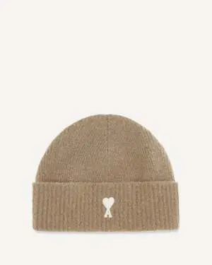 AMI Paris De Coeur Wool Beanie - Beige