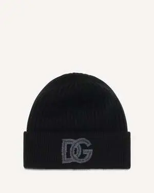 Dolce & Gabbana Logo English Rib Knit Beanie - Black