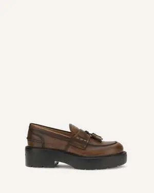 Miu Miu Smooth Leather Tassel Loafers - Brown