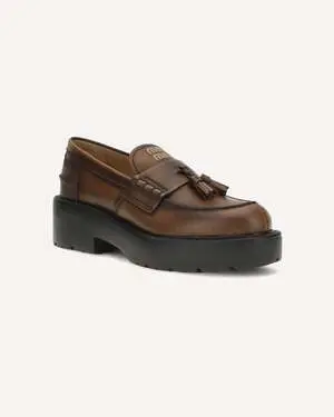 Miu Miu Smooth Leather Tassel Loafers - Brown