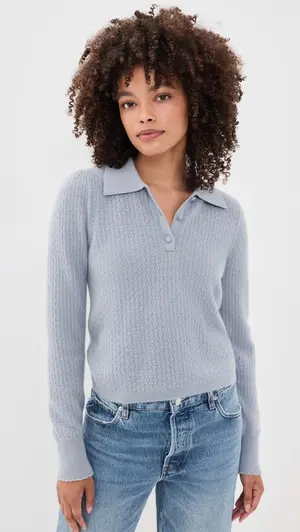 FRAME The Long Sleeve Honeycomb Polo Sweater