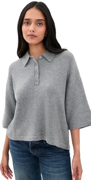 FRAME The Academy Polo Cashmere Pullover - Graphite Grey