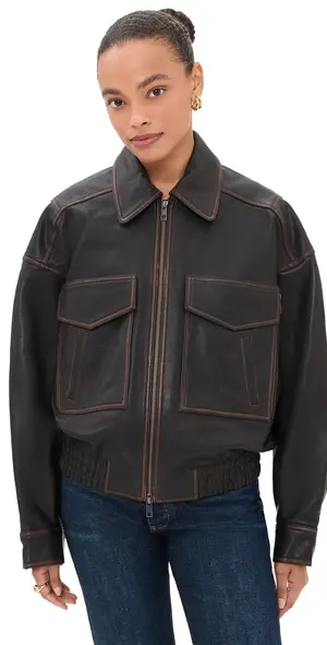 Staud Eugene Leather Jacket - Distressed Brown