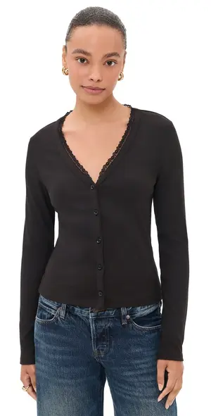 FRAME The Rib Trim Cardigan - Black