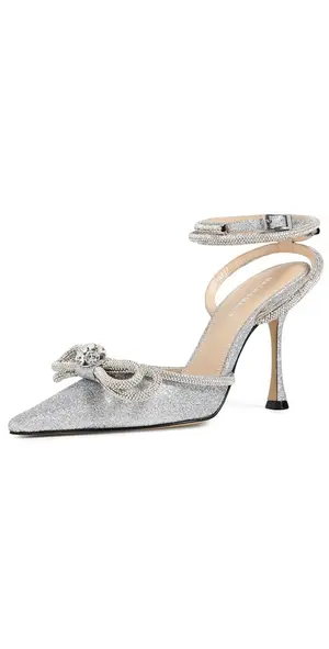 Mach & Mach Double Bow Glitter High Heels - Silver