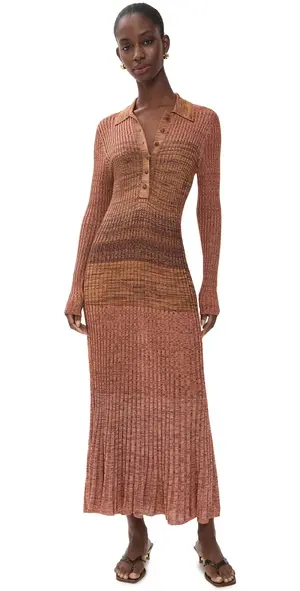 Zimmermann Mouline Rib Polo Midi Dress - Chocolate Multi