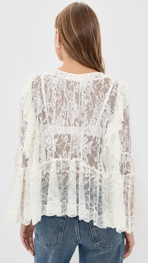 ANOTHER GIRL Oversized Tie Front Lace Blouse