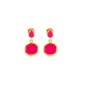OPIUM JEWELS Double Droplet Oval Studs Ruby Chalcedony - Gold