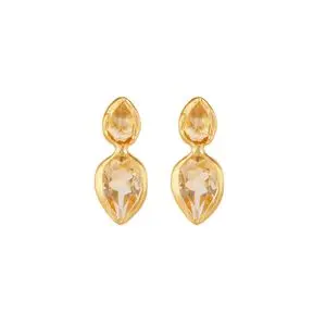 OPIUM JEWELS Neutrals Marquise Double Drop Studs Citrines - Gold