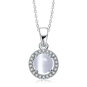 GENEVIVE Sterling Silver Rhodium-plated Zirconia Pendant - White/silver