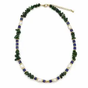 ANGEL BAROCCO Gemstone, Cobalt Blue & Baroque Pearl Beaded Necklace - Green