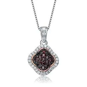GENEVIVE Sterling Silver Dark Cubic Zirconia Pendant Necklace - Brown/silver