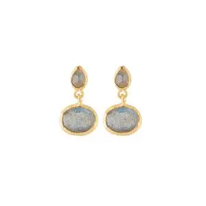 OPIUM JEWELS Blue / Grey Double Droplet Oval Studs Labradorite - Blue/grey