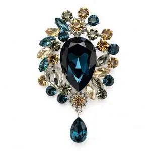 ANGEL BAROCCO Vintage Crystal Cluster Drop Brooch - Blue