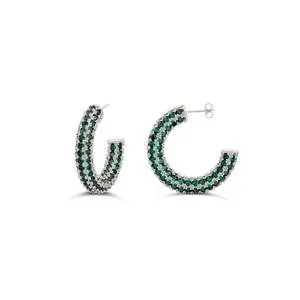 SHYMI Crystal Pave Hoop Earrings - Silver/green