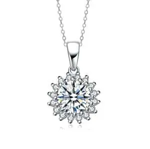 GENEVIVE Sterling Silver Cubic Zirconia Burst Necklace