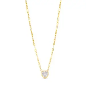 SHYMI Bezel Heart Thin Paperclip Necklace - Gold