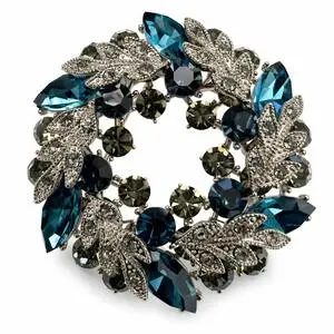 ANGEL BAROCCO Vintage Crystal Leaf Wreath Brooch - Blue