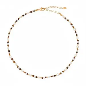 ANGEL BAROCCO Tiger Eye Gemstone Pearl Beaded Necklace