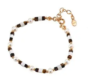 ANGEL BAROCCO Tiger Eye Gemstone Pearl Beaded Bracelet - Brown