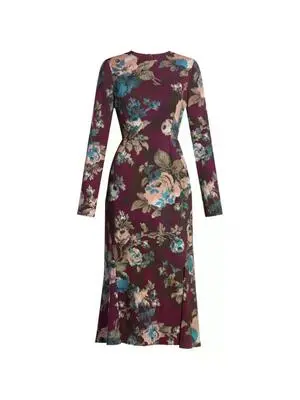 Erdem Floral-print Long-sleeve Midi Dress - Purple