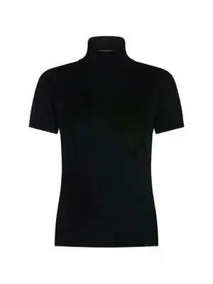 ALLUDE Cashmere Roll-neck Short-sleeve Sweater