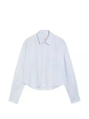 AMI Paris Cropped Striped Cotton Shirt - White
