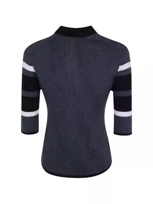 Mantū Striped-sleeve Ribbed-knit Polo Top - Grey
