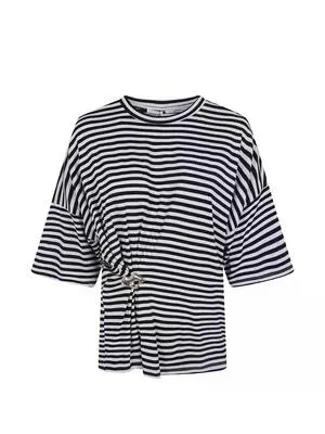 Essentiel Antwerp Kriss Striped Gathered-detail T-shirt - White