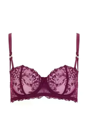 FLEUR OF ENGLAND Floral-lace Balcony Bra - Red