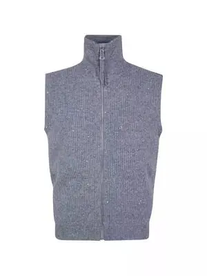 Seventy Sequin-embellished Ribbed-knit Gilet - Grey