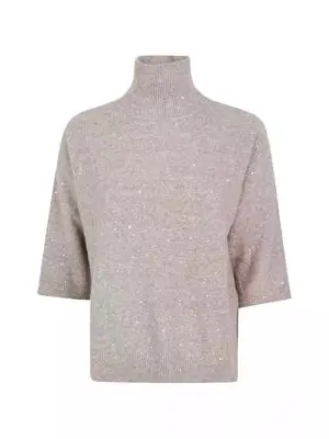 Seventy Sequin-embellished High-neck Fine-knit Top