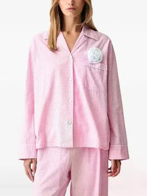 Sleeper Gingham Floral-appliqué Pajama Top