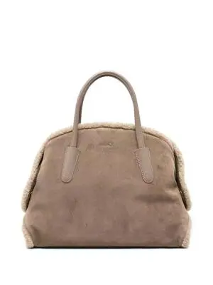 COCCINELLE Shearling-trim Suede Shoulder Bag - Brown