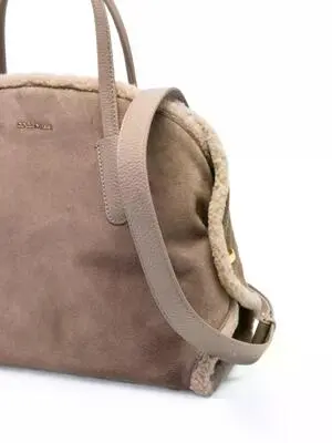 COCCINELLE Shearling-trim Suede Shoulder Bag - Brown