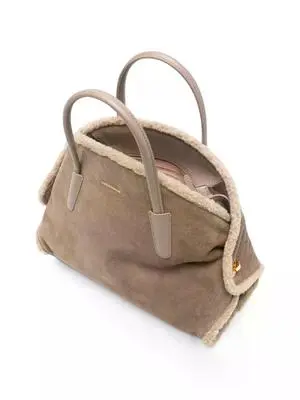 COCCINELLE Shearling-trim Suede Shoulder Bag - Brown