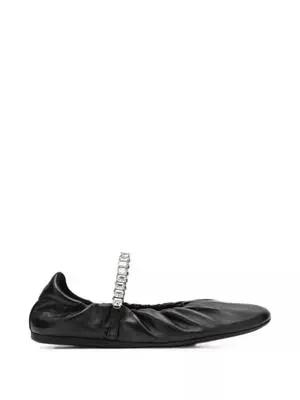 JIMMY CHOO Jade Soft Nappa Leather Ballerina Flats With Crystal Strap - Black